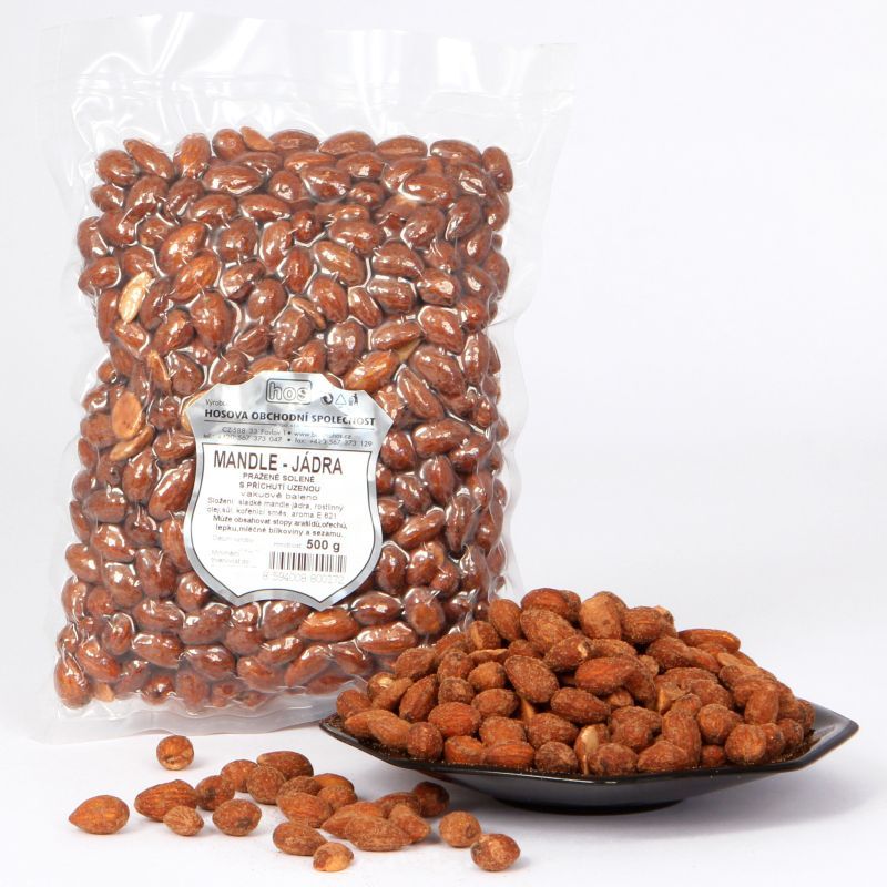 Mandle – pražené solené s příchutí uzenou 500g | Dobré oříšky, pražené ...